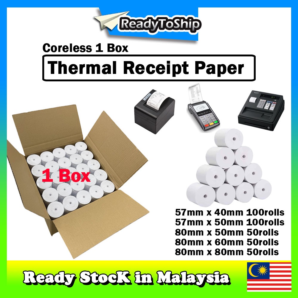 { 1 box } Thermal Paper Roll Thermal Receipt Paper Kertas Resit Cash ...