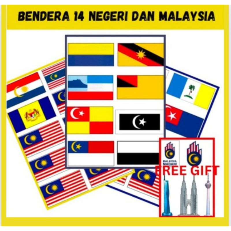 Sticker Pelekat Bendera Negeri Dan Bendera Malaysia Madani Flag Wilayah ...