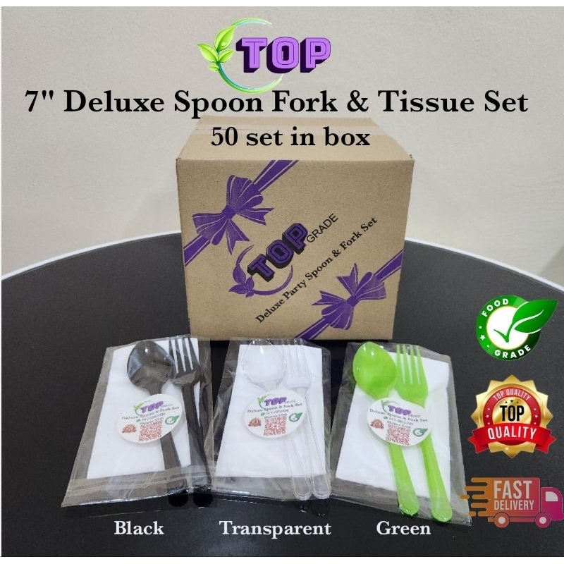 7"Luxury Spoon Fork Tissue Set, High quality, Sudu Plastik Garfu tebal ...