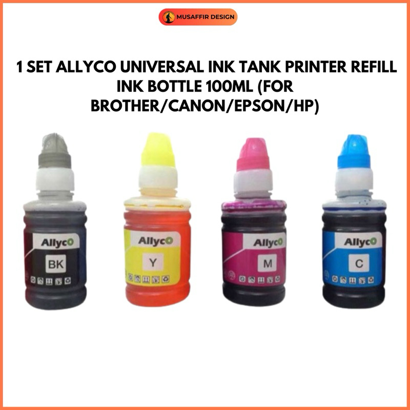 1 SET Allyco Universal Ink Tank Printer Refill Ink Bottle 100ml (For ...
