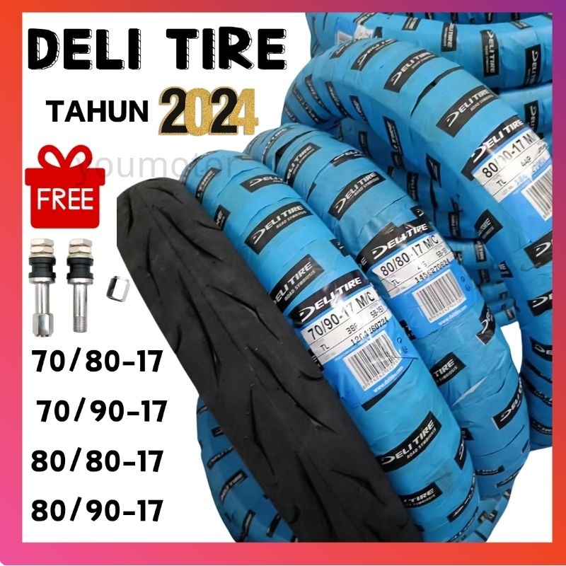 FREE TUBE VALVE DELI TIRE TAYAR 70/80-17 70/90-17 80/80-17 80/90-17 ...