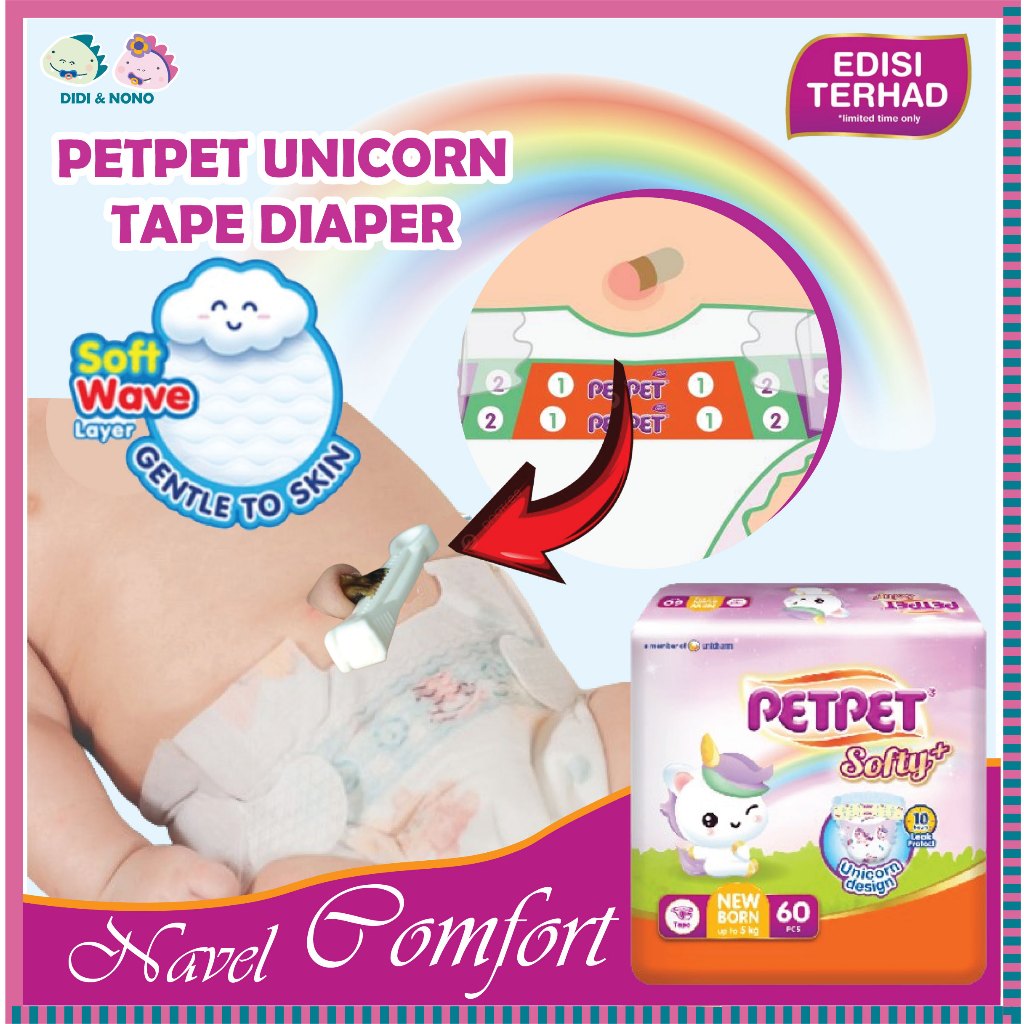 UNICORN EDITION PETPET® SOFTY+ TAPE NEWBORN DIAPERS Lampin Pakai Buang ...