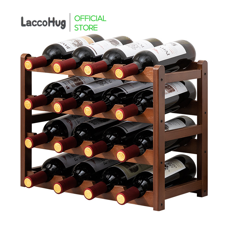 LACCOHUG Bamboo Wine Rack 2/4Layers 6/16 Bottles Wine Glass Holder Wine ...