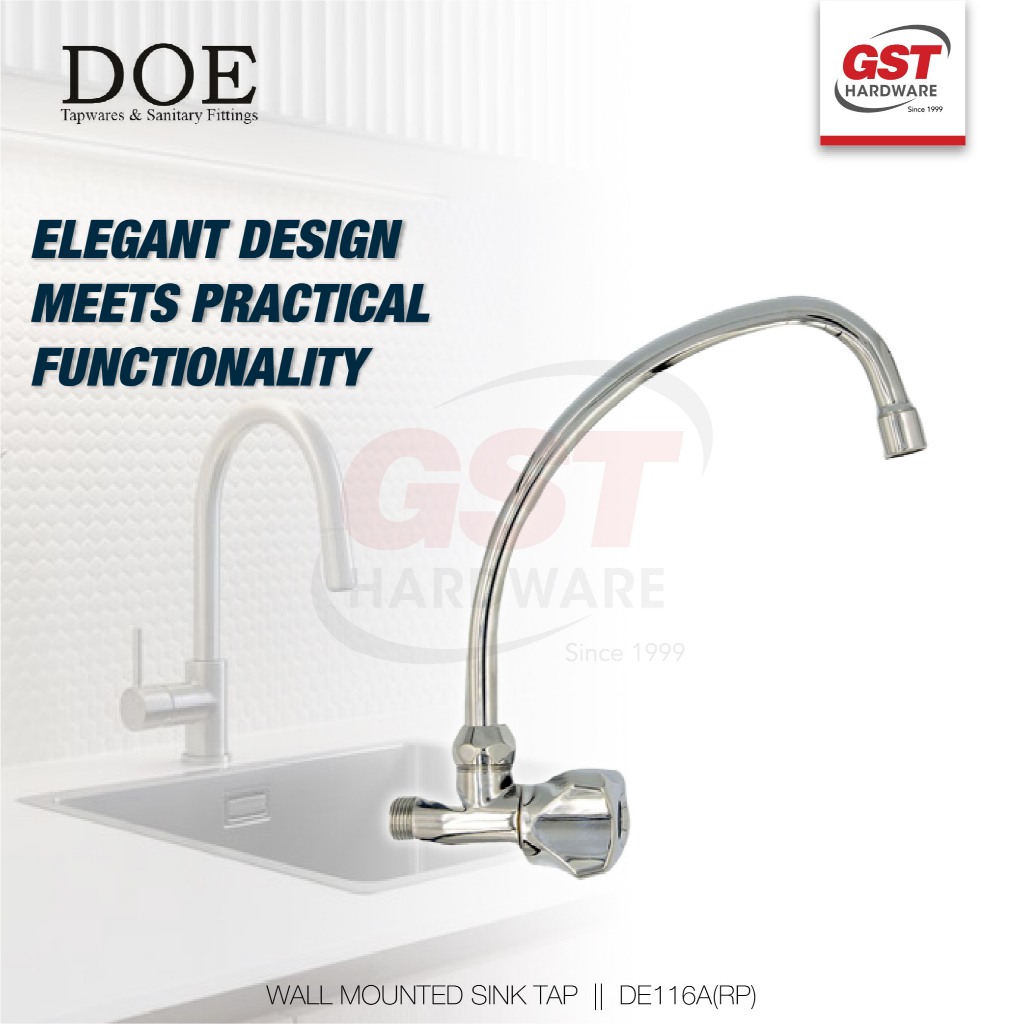 DOE DE116A Wall Mounted Sink Tap with 200mm Swivel Anti Splash Aerator ...