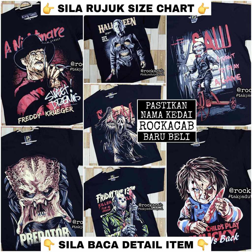 (Pit 17-25) Baju Halloween Saw Jason Predator Friday Chucky Freddy ...