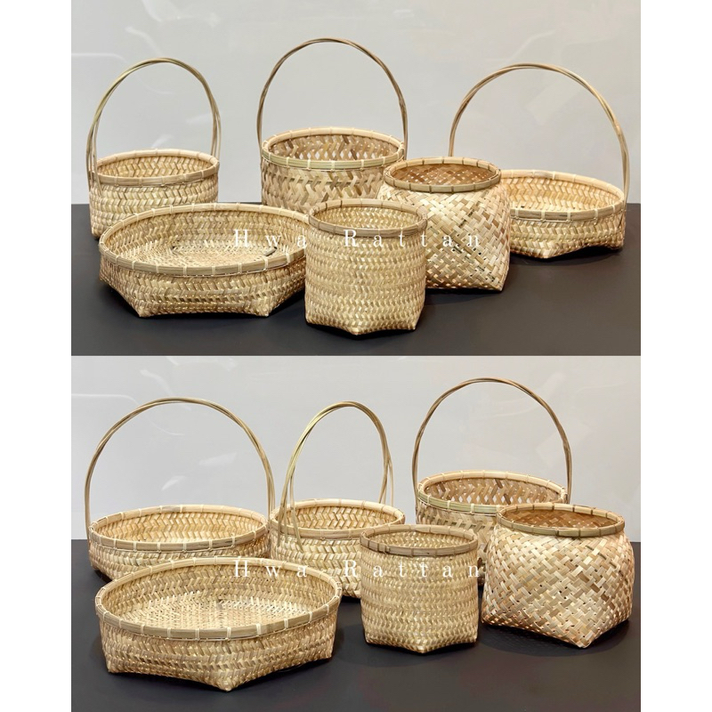 Handcraft bamboo basket handled raga buluh bulat bakul bertangkai ...