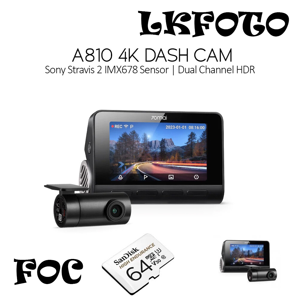 70mai A810 Ultra HD 4K Dash Cam Built-in GPS ADAS 150°FOV Motion Detection Car DVR Support Rear ...