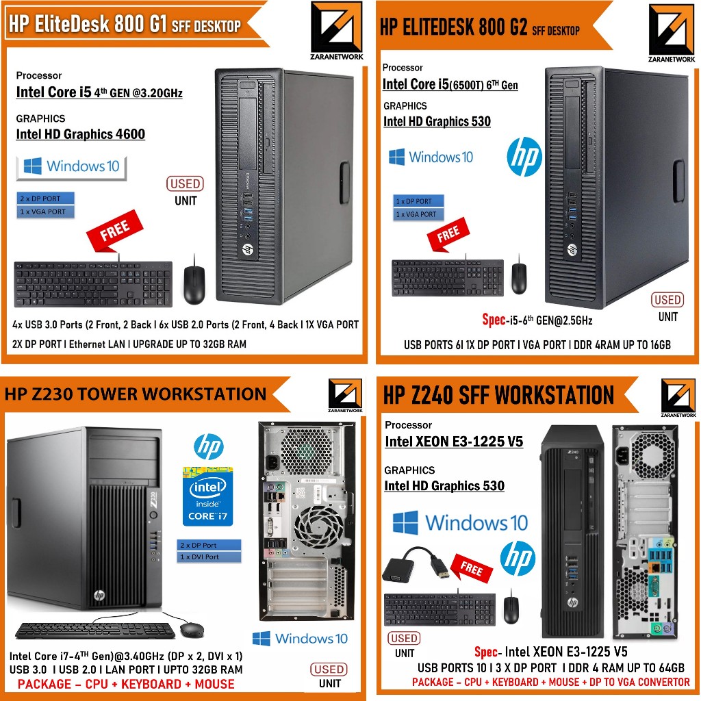 FULL SET DESKTOP PC HP Z240 SFF Intel 6TH GEN Xeon E3-1225 v5 WITH 22 ...