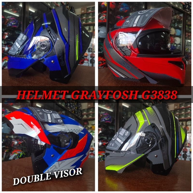 100% ORIGINAL HELMET GRAYFOSH G3838 FLIP UP OPEN FACE DOUBLE VISOR ...
