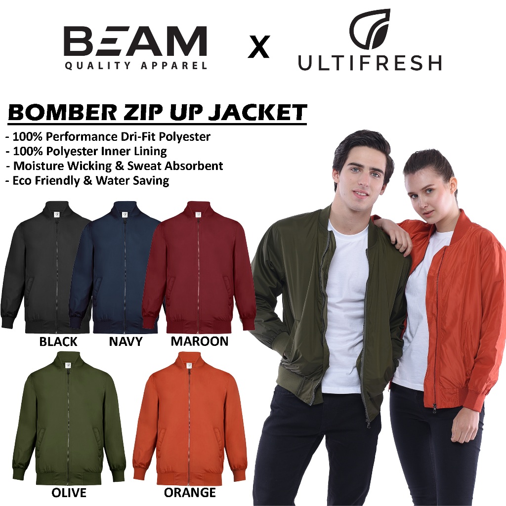 Beam x Ultifresh Bomber Zip Up Jacket Unisex Anti-Bacterial with Two ...