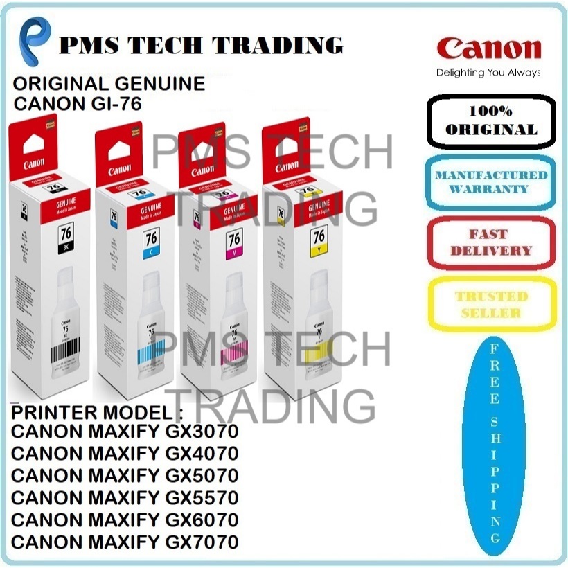 CANON ORIGINAL BOTTEL INK GI-76 BLACK CYAN MAGENTA YELLOW GX3070 GX4070 ...