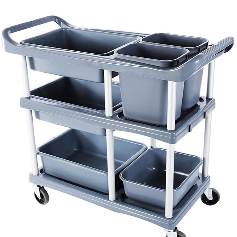 3+2 Plastic Collector Cart Food Court Cleaning Trolley Utility Cart ...