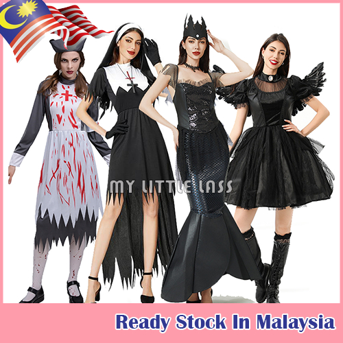 MYLITTLELASS Adult Women Mary Nun Costume Scary Dark Angel Mystery ...