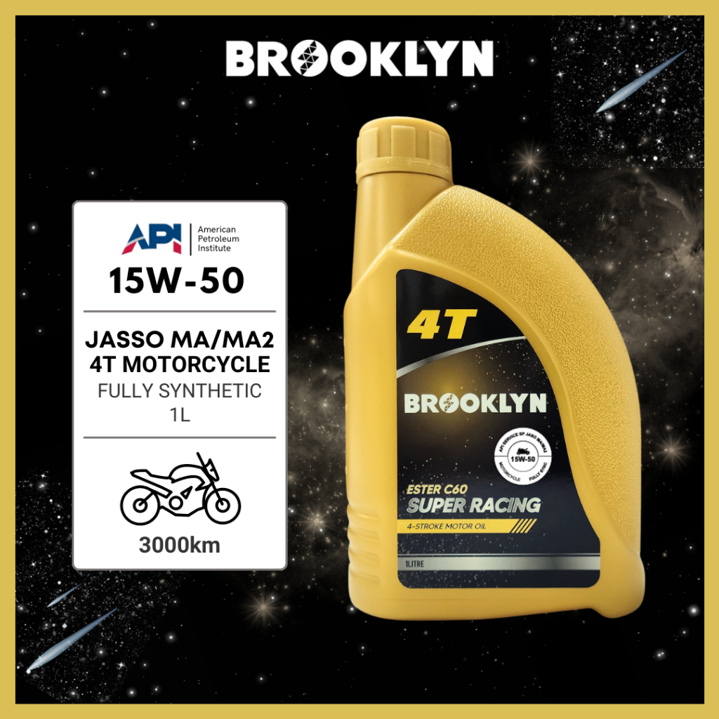 BROOKLYN Motorcycle 4T 15w50 MA/MA2 API SP 1L Fully Synthetic Engine ...