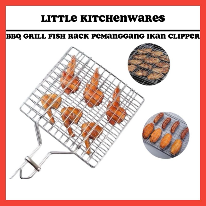 BBQ Grill Fish Rack Pemanggang Ikan Ayam BBQ Clipper Pembakar Ikan Ayam ...