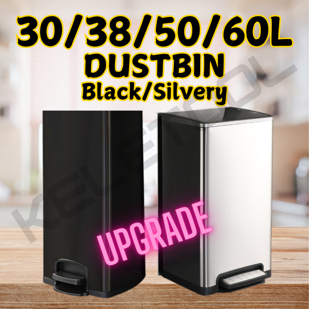 30L-60L Large Kitchen Dustbin Stainless Steel Pedal Step Slow Closing ...