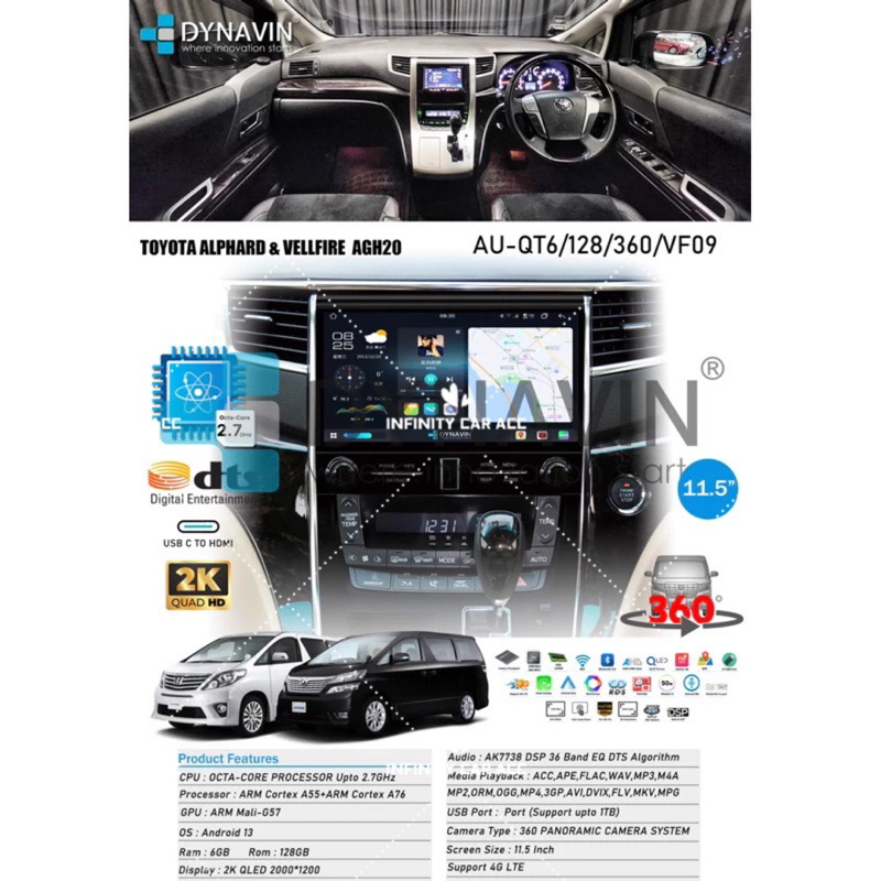 DYNAVIN DP8 SERIES 8+128GB 2K QLED SCREEN 11.5 INCH TOYOTA ALPHARD ...