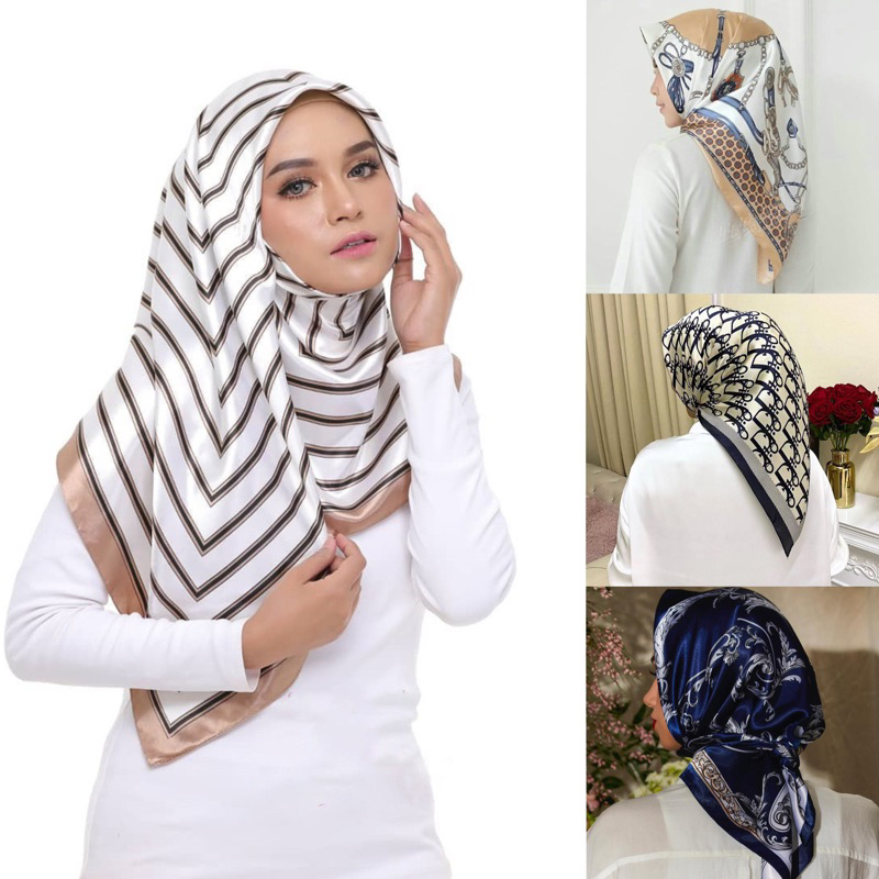 [Ready Stock]Explosive silk scarf 90*90cm satin square scarf European ...