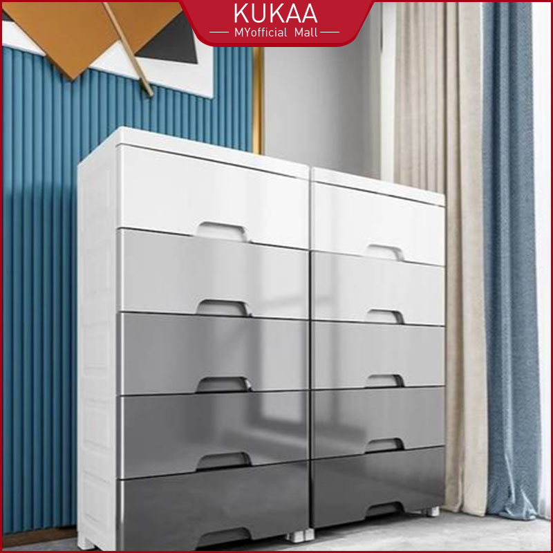 Kukaa Plastic Almari Baju Murah With Locks&Wheel Drawer Baju Multi ...