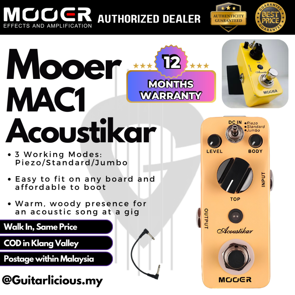 Mooer MAC1 Acoustikar Acoustic Simulator Micro Series Guitar Pedal ...
