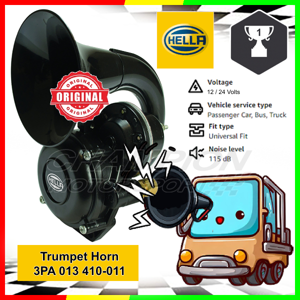Genuine Hella Single Tone Compact Trumpet Air Horn 12V 24V (Multi Volt ...