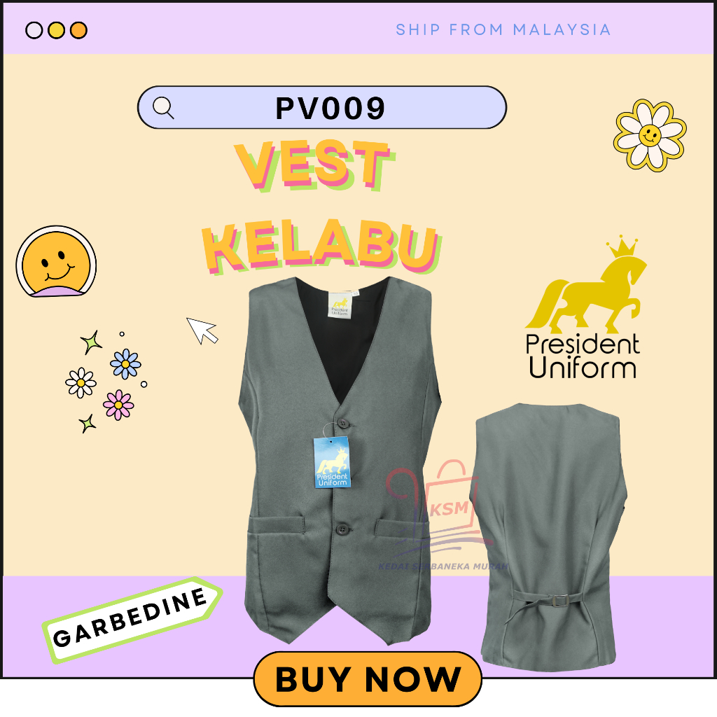VEST GREY PENGAWAS READY STOCK !!! VEST SEKOLAH RENDAH DAN MENENGAH / PV009 - PRESIDENT UNIFORM ...