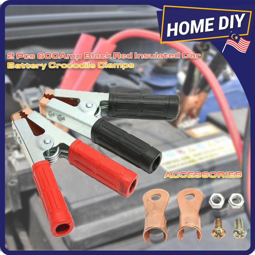 2PCS 600Amp Black Red Insulated Car Battery Clip Earth Clamp Crocodile ...