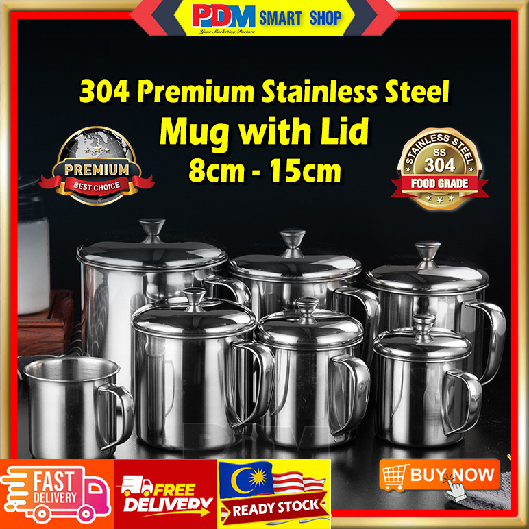 PDM Premium 304 Stainless Steel Mug with Lid 8cm 9cm 10cm 11cm 12cm ...