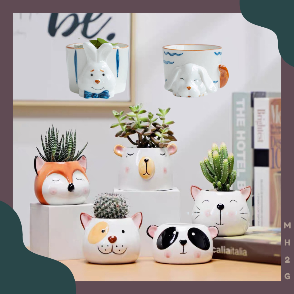 【ANIMAL SERIES】 Fox Panda Cat Ceramic Flower Pot Succulent Pot Pottery ...