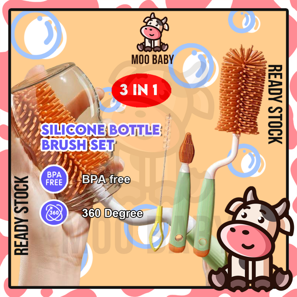 Moo Baby Bottle Brush 3 in 1 Berus Botol Susu Baby Silicone Bottle ...
