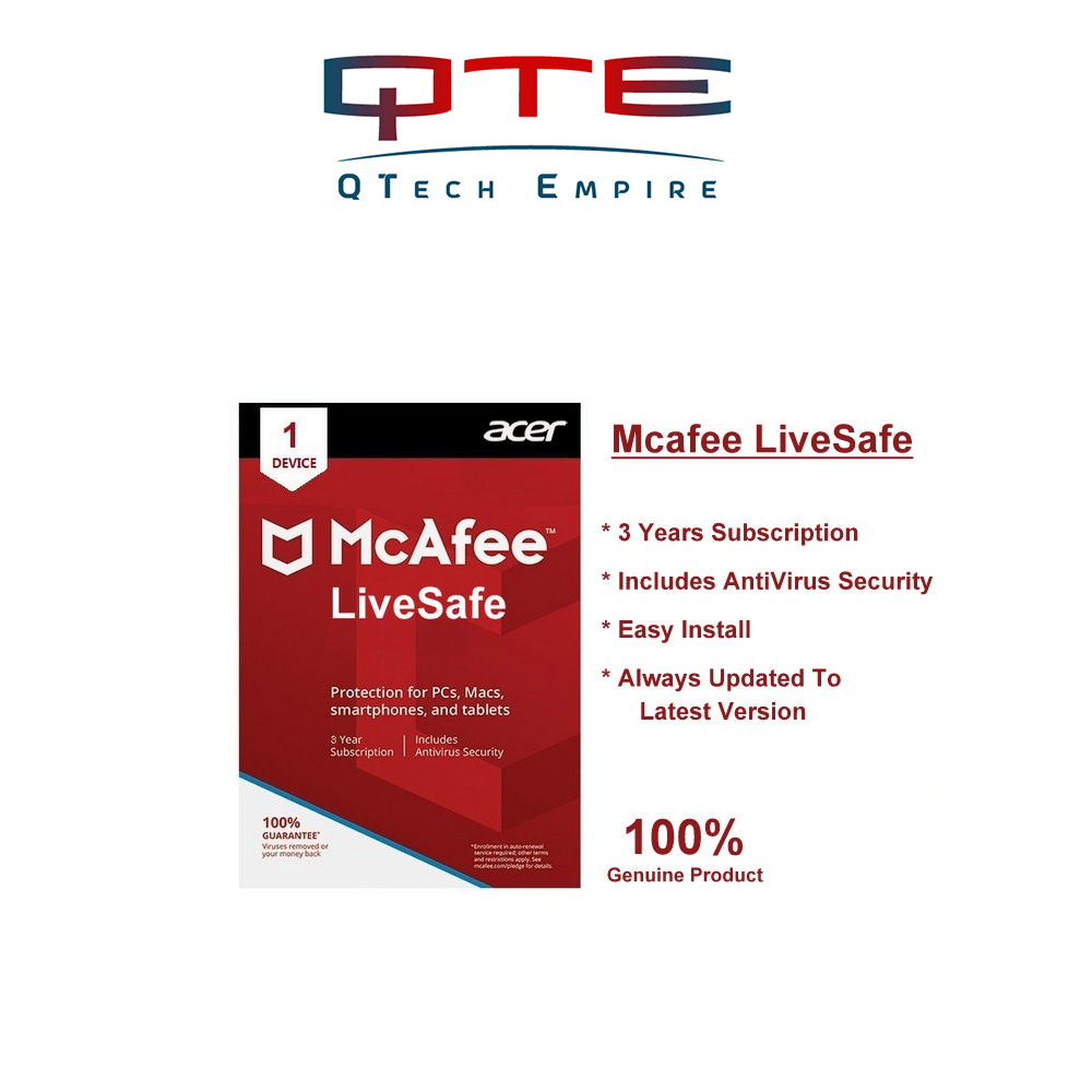 McAfee LiveSafe E-Card 3 Year 1 User Anti-Virus Software (Version 2022 ...