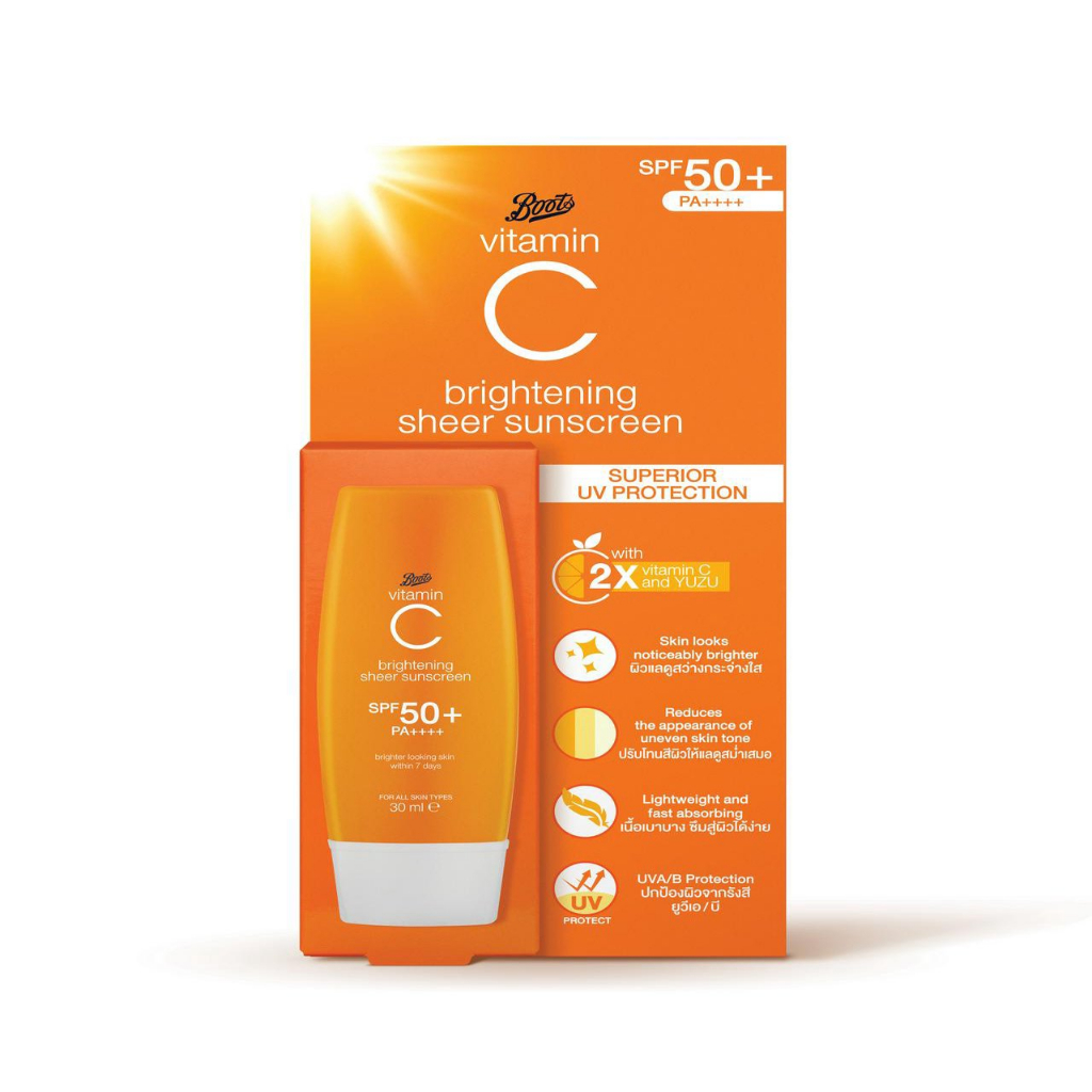 Boots Vitamin C Brightening Sheer Sunscreen SPF50+ PA++++ 30 mL ...