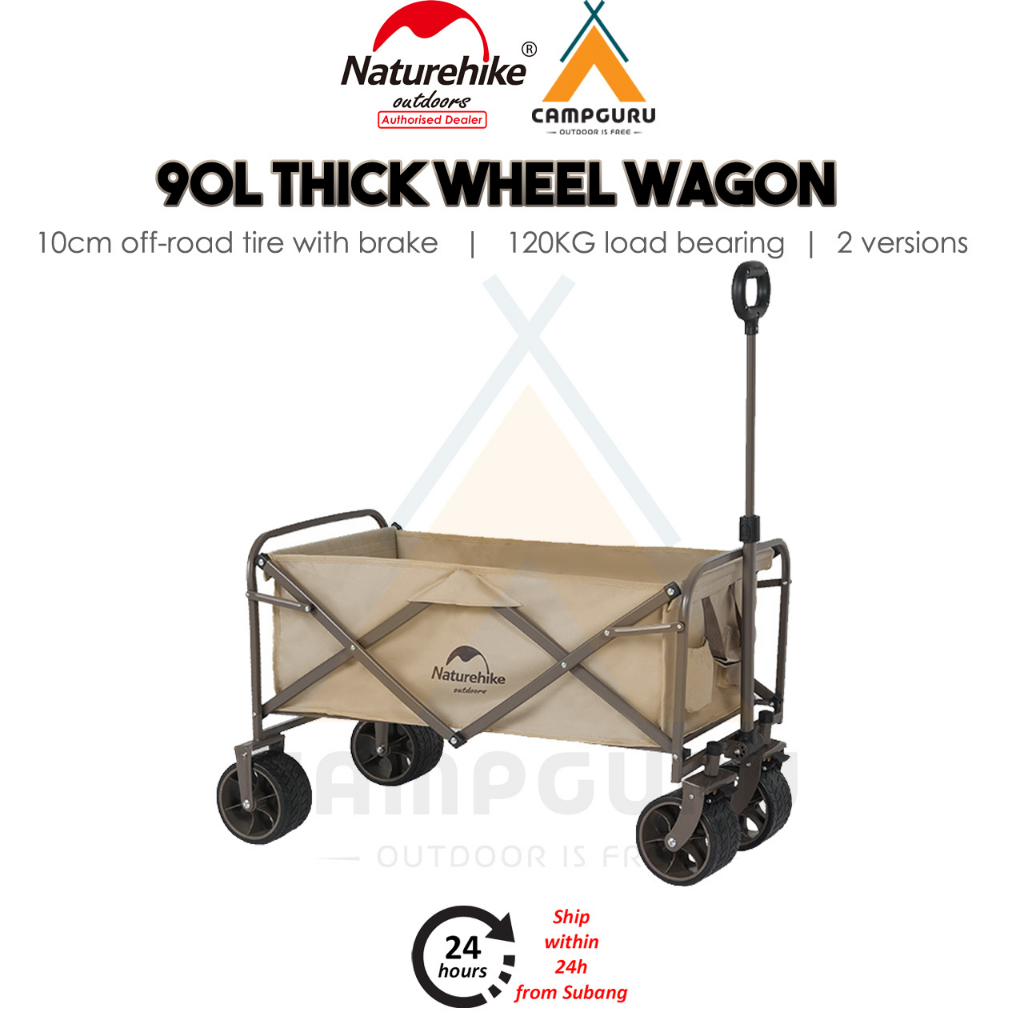 Naturehike 90L Thick Wheel Off Road Tires Wagon with Brake Trolley Camping Push Cart Outdoor ...
