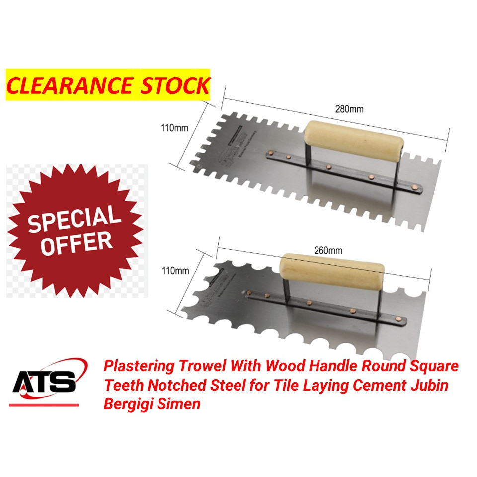 Plastering Steel Trowel Round Square Teeth Notched With Wood Handle for ...