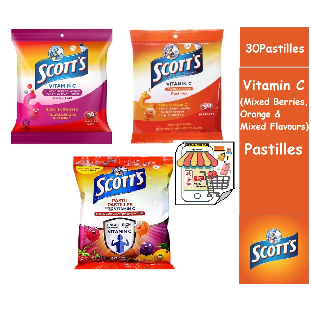 Scott's Vitamin C 30 Pastilles - (Orange,Mixed Berries & Mixed Flavour ...