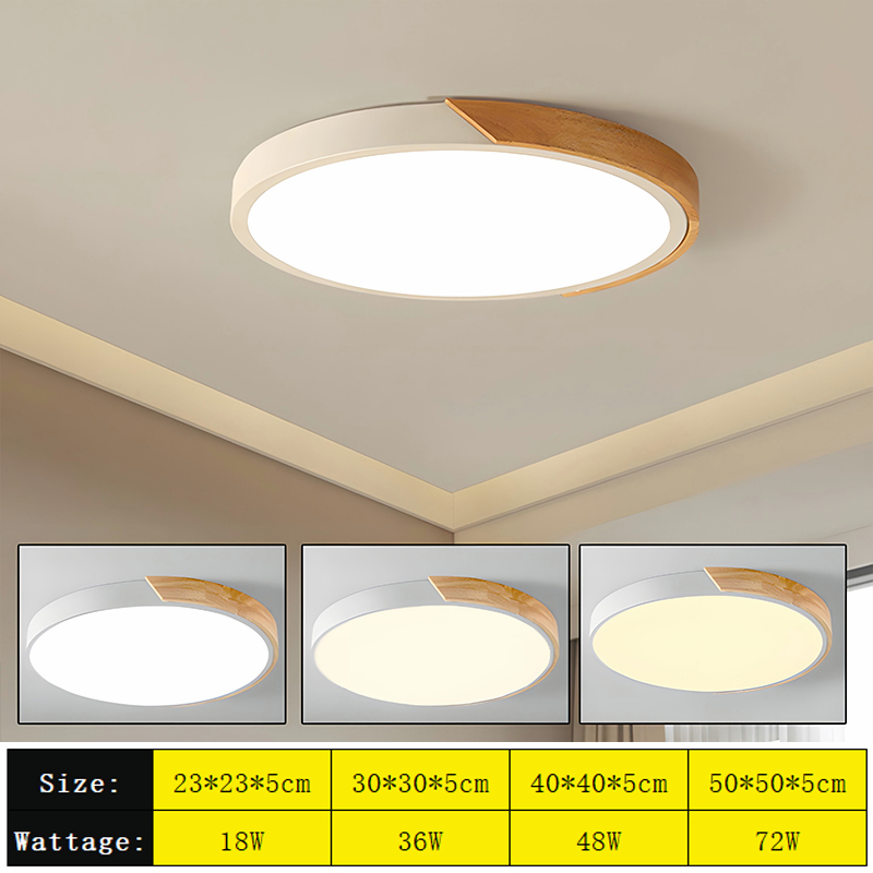 GOGEOUS 23/30CM Lampu Siling kayu LED Tricolor Lampu Syiling Bilik ...