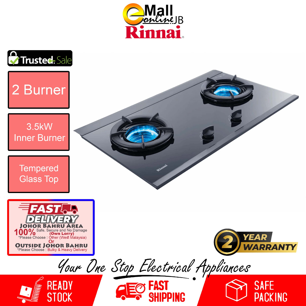 Rinnai Gas Hob RB-2GI Inner Burner Tempered Glass Cooking Gas Hob RB2GI | RB2GIF | Shopee Malaysia