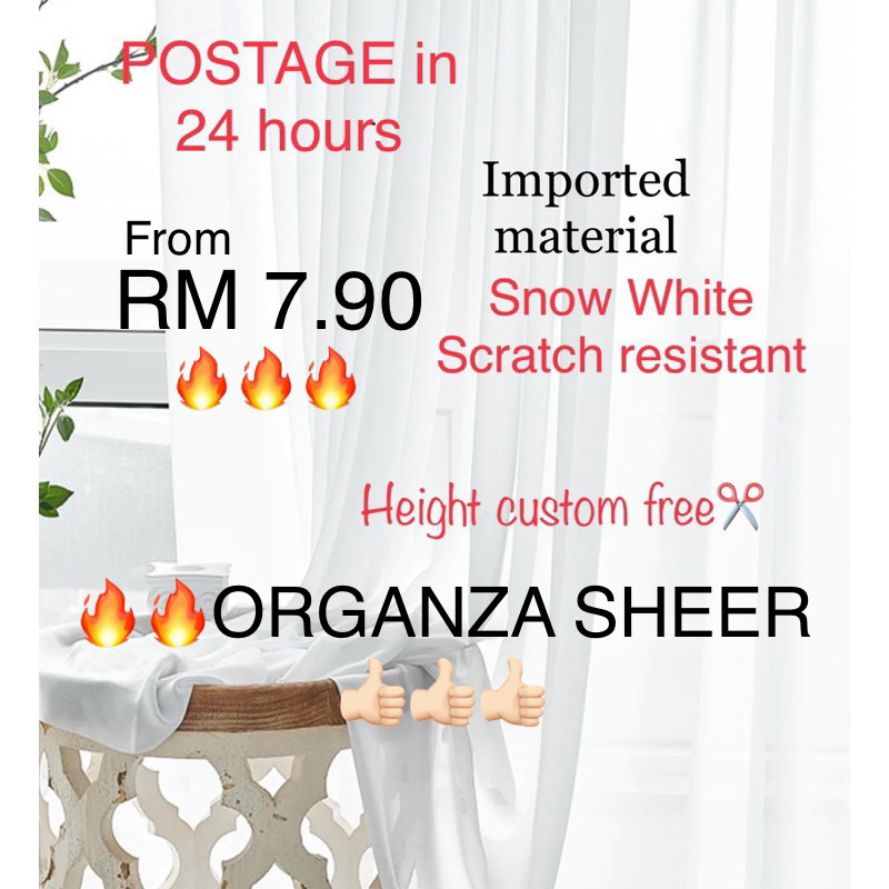 🔥BUY 3 FREE 1🔥 NEW LAUNCHING DAY CURTAIN ORGANZA SHEER WHITE LANGSIR ...