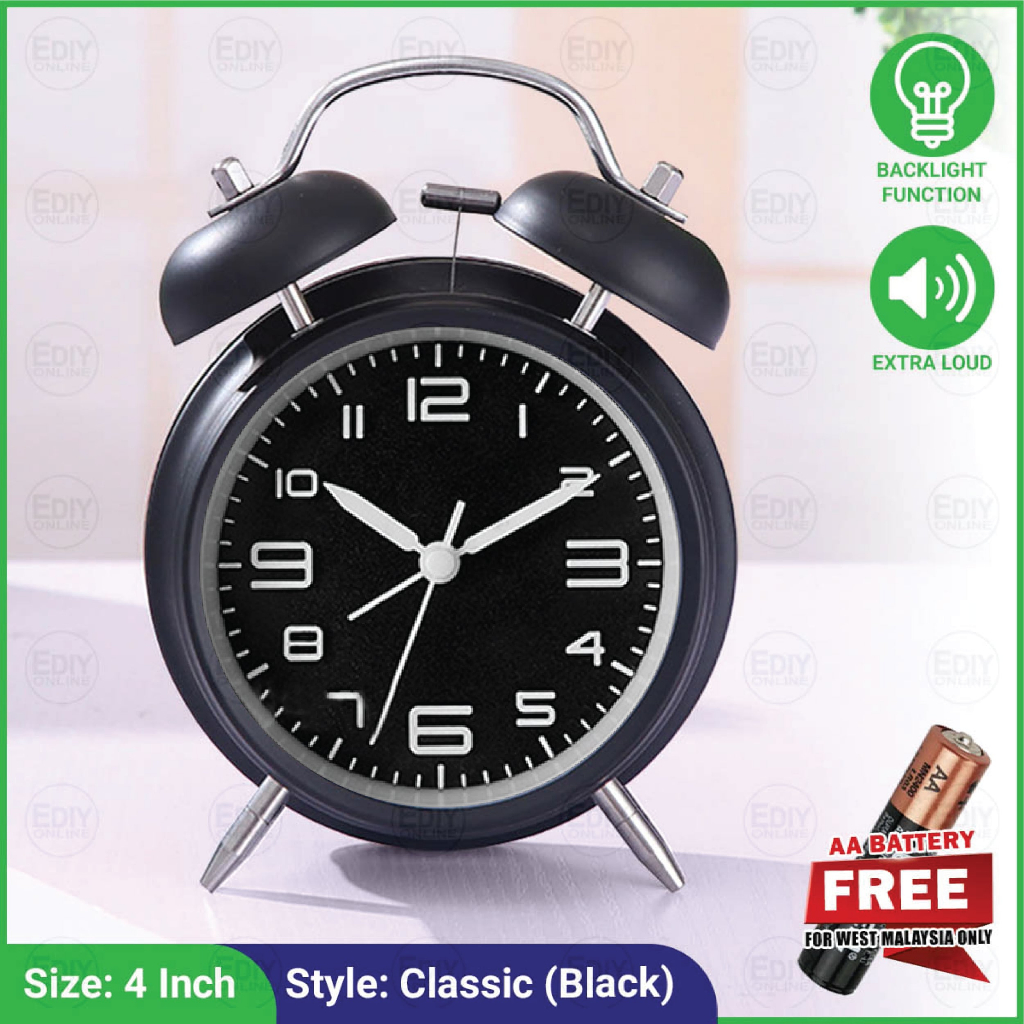 4"Classic Retro Quartz Alarm Clock Loud Sound Twin Bell Analogue Desk ...