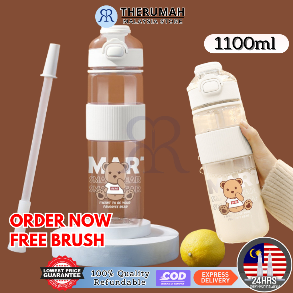 1100ML Cute Bear Wind Straw Cup Large Capacity Kettle Drinking Water ...