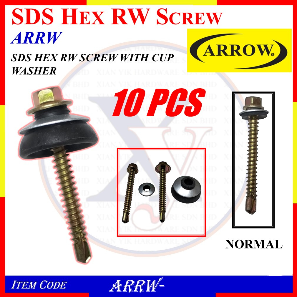 [10 pcs] ARRW (12# X 2" / 12# X 2-1/2") SDS HEX RW SCREW WITH CUP ...
