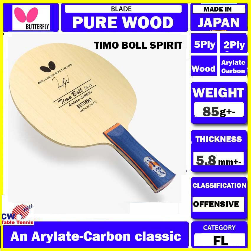 Butterfly Timo Boll Spirit An Arylate-Carbon classic Table Tennis Blade ...