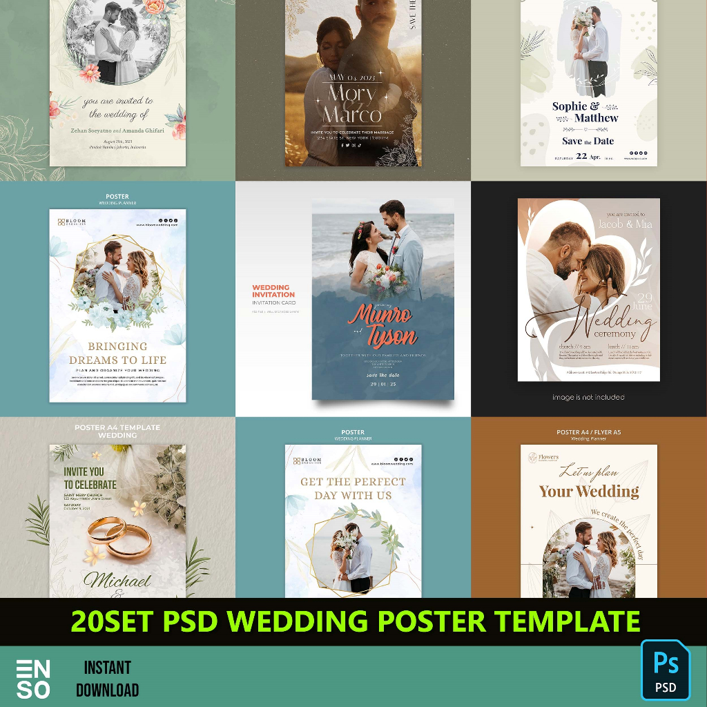 20-Set PSD Wedding Poster Design Template | Editable PSD Design ...