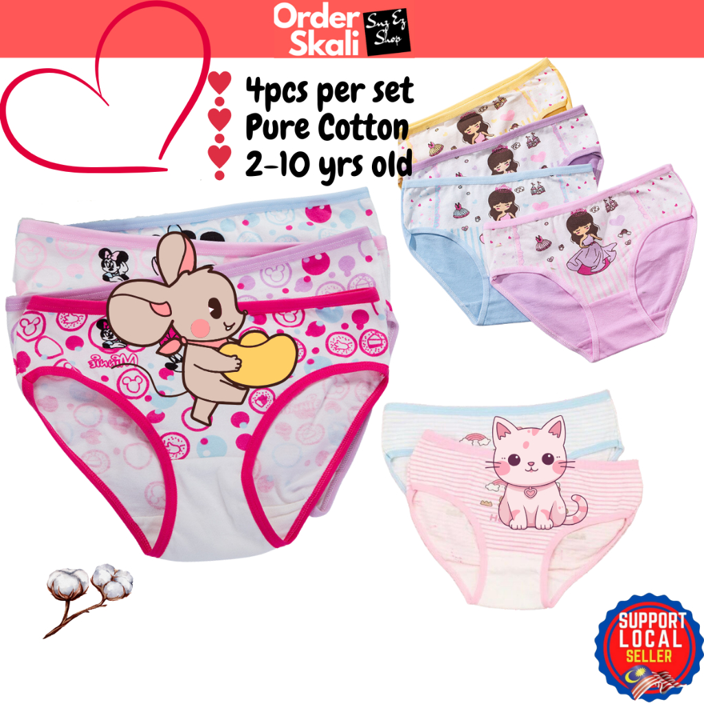 4pcs 2-10 years Baby Girl Underwear Cotton Soft Kids Panties Seluar ...