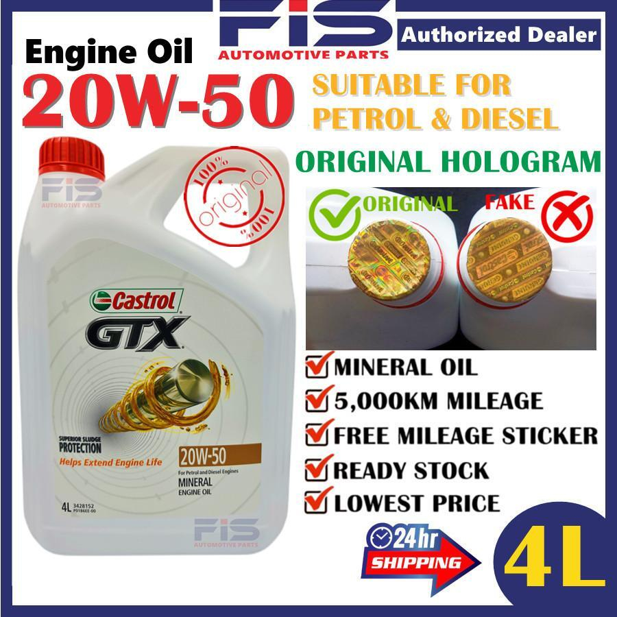 FIS Castrol Engine Oil 20W50 Mineral Base API SL/CF 4Liter Proton ...