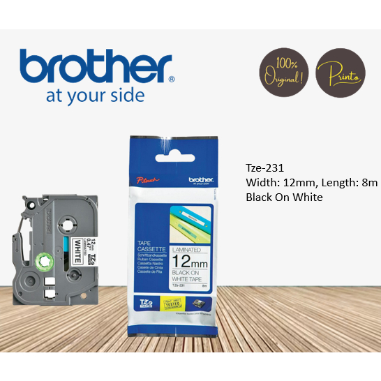 Original Brother TZe-231 Black on White 12mm Genuine Laminated Tape ...