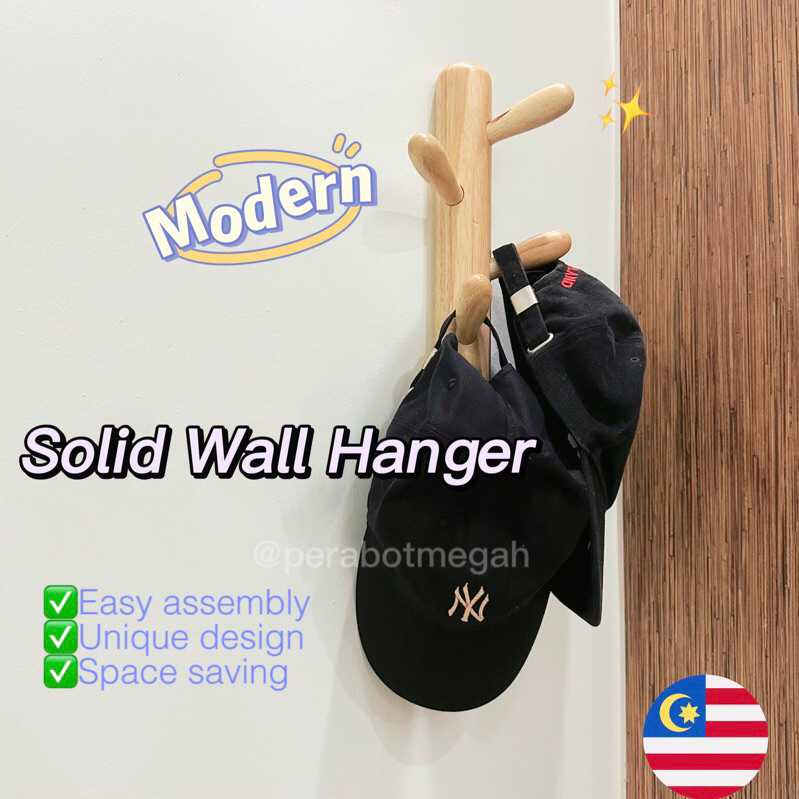 Megah Penyangkut Dinding Pejal / Rubberwood Wall Hanger/ Penyangkut Beg ...
