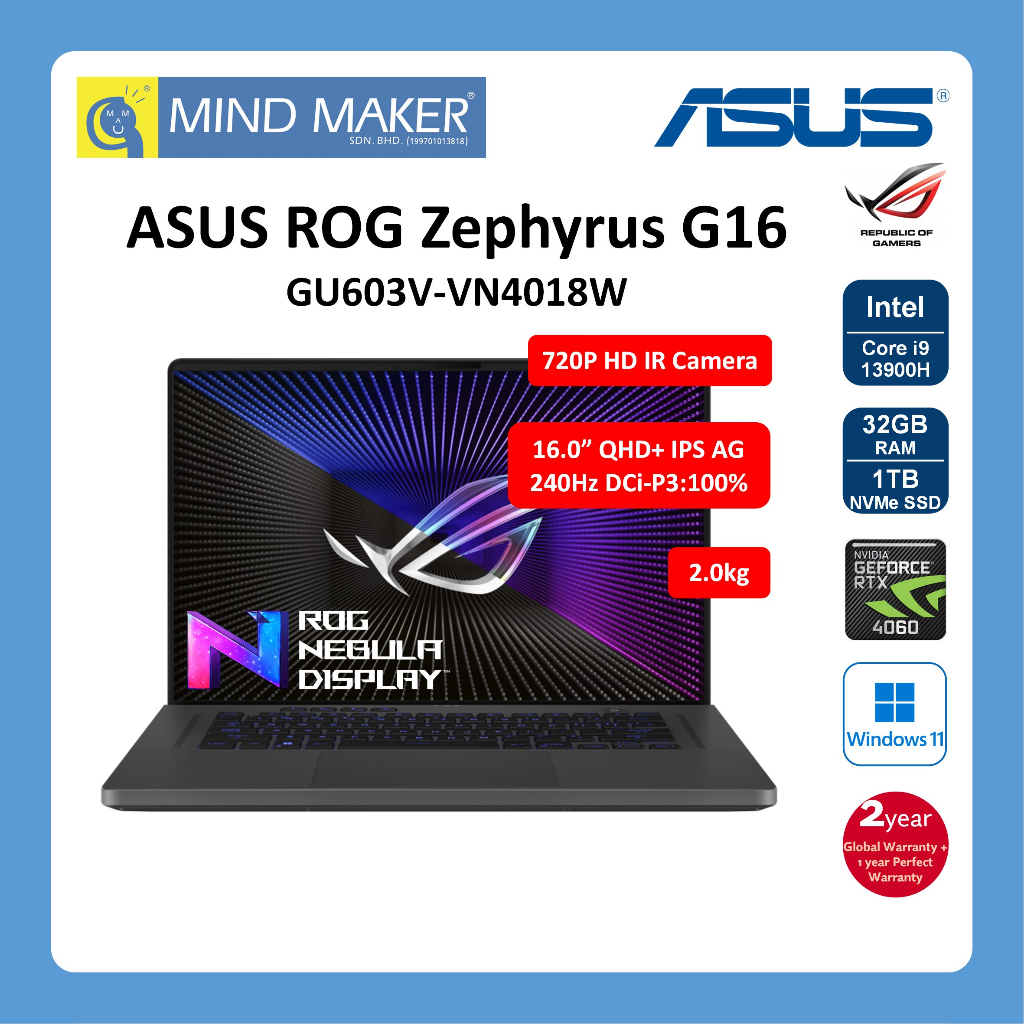 Asus ROG Zephyrus G16 GU603V-VN4018W (EclipseGray) i9-13900H / Win11 ...