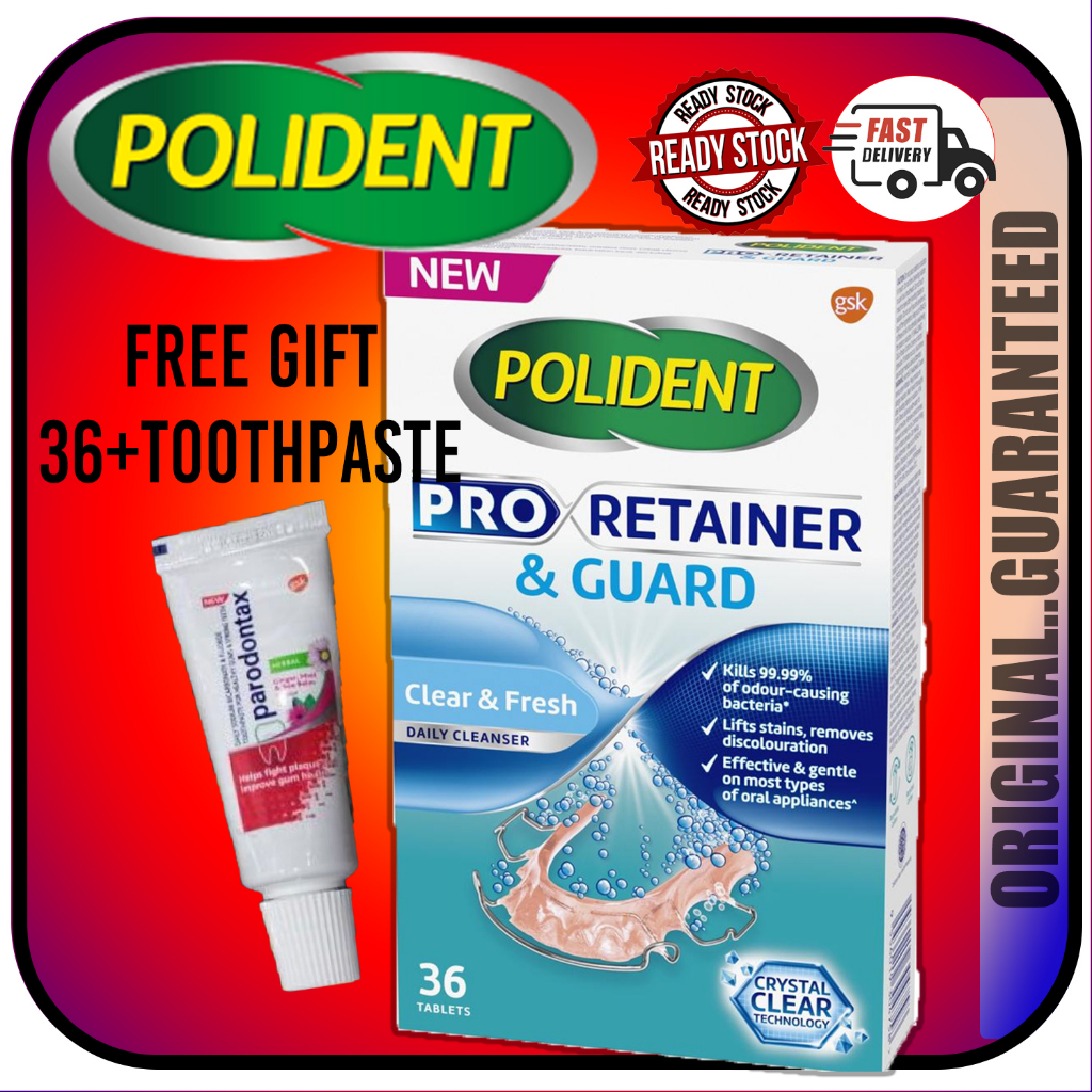 Polident pro retainer and guard 36s + Free gift 保利腾牙套清洁药丸 pembersih ...