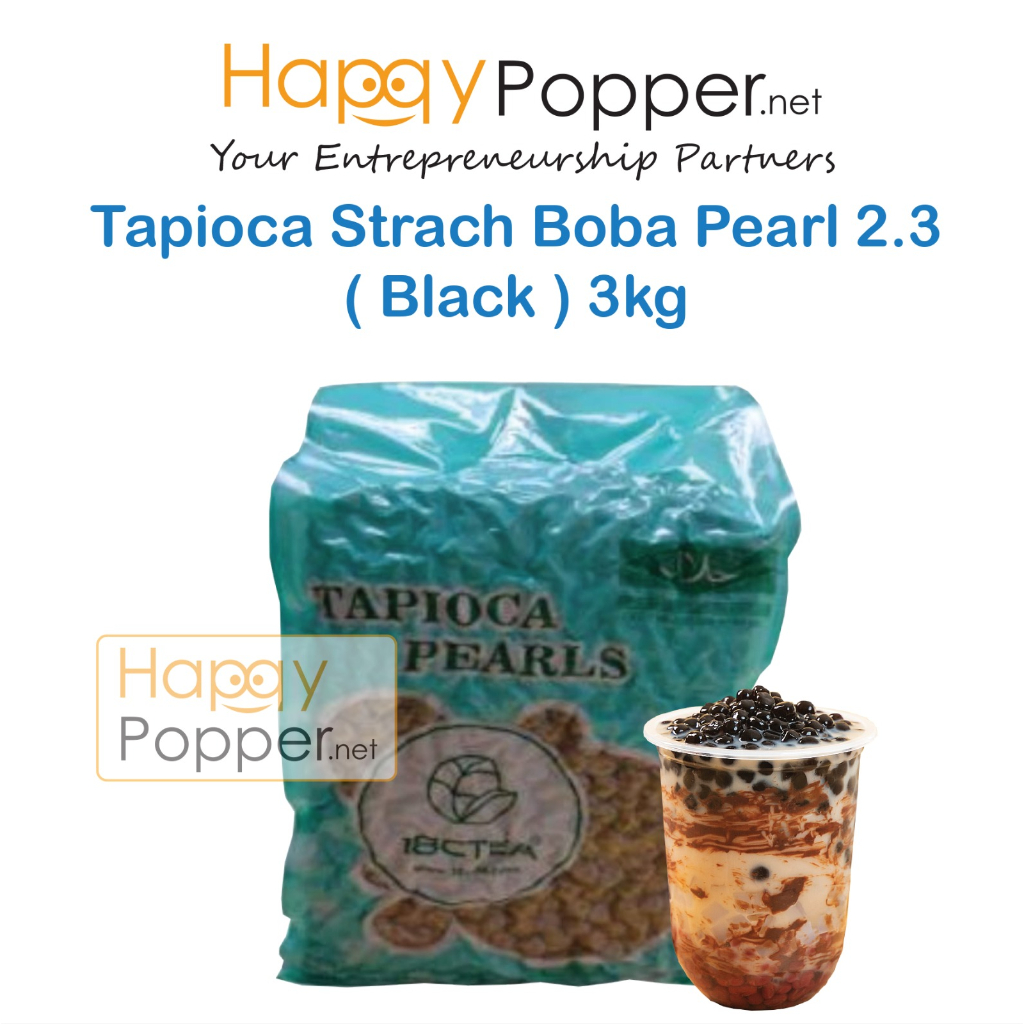 Happypopper Boba Tapioca Starch Jelly Balls Ball Black Pearl Bubble 3 kg ( Thailand) 3kg Milk ...